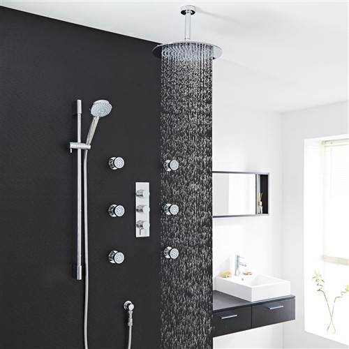 Fontana Mugla Round Thermostatic Ceiling Rainfall Shower System ...