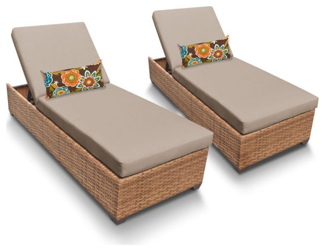 TK Classics Laguna Wicker Patio Chaise Lounge in Tan (Set of 2 ...
