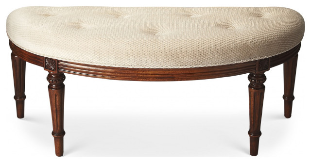 HomeRoots Crescent Shape Ivory Tufted Bench With Olive Ash Bur Finish ...