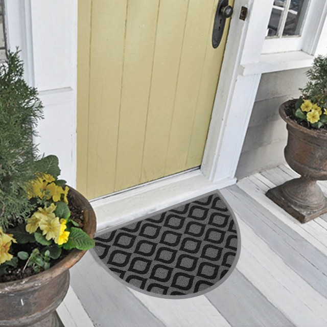 Semi-Circle Geometric Design Door Mat 30"x18" Gray and Black ...