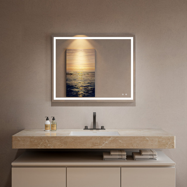 Frameless Rectangle Led Bathroom Mirror, 40x32 - Modern - Bathroom ...