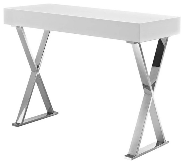 Modway Sector Modern Style Stainless Steel Console Table in White ...