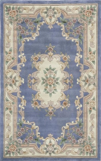 New Aubusson Rug, Light Blue, 2'x4', 4'x6' - Traditional - Area Rugs ...