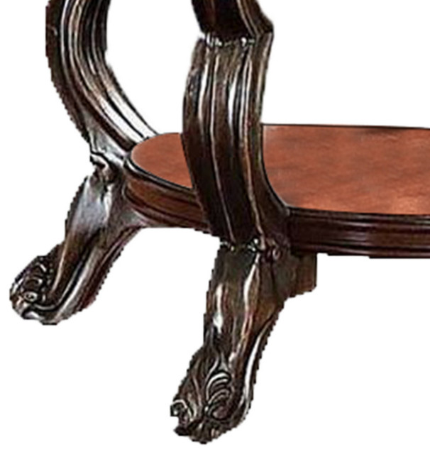 Traditional Style Wooden End Table with Round Glass Top, Brown ...