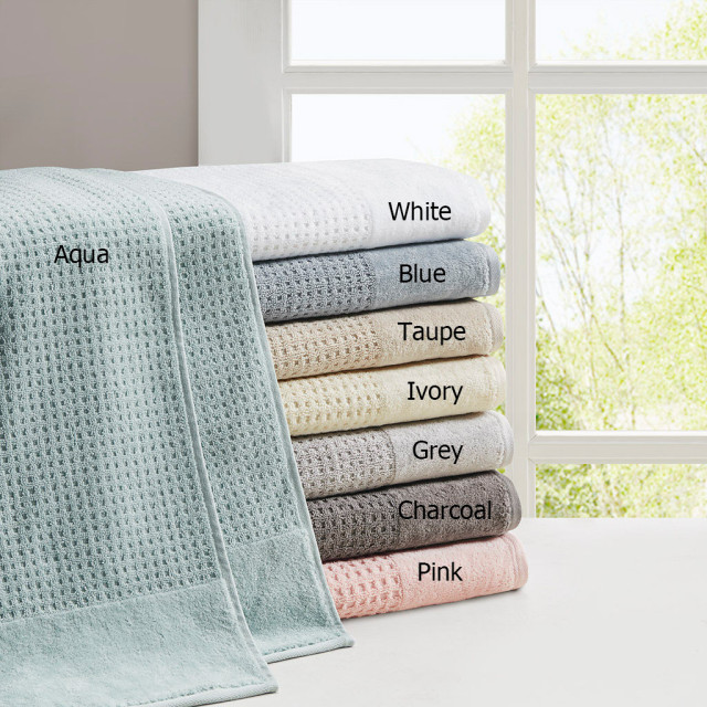 Madison Park Spa Waffle Cotton Waffle Antimicrobial Bath Towel 6 Piece ...