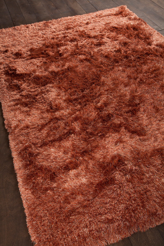 Naya Hand-Woven Contemporary Shag Rug, Rectangular Orange/Beige 5'x7'6 ...