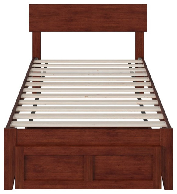 Pemberly Row Modern Solid Wood Twin Bed with Foot Drawer in Walnut ...