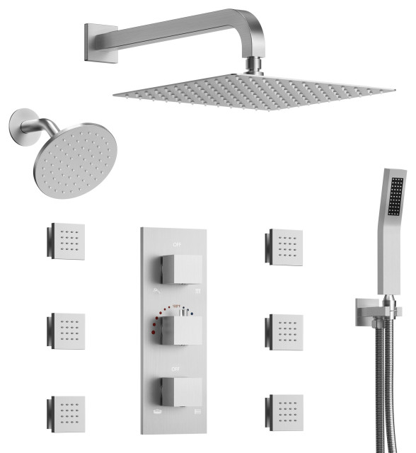 Dual Heads 12" Rain Shower System With 3 Way Thermostatic Faucet,Body ...