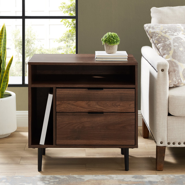 25" Modern Storage Side Table, Dark Walnut - Midcentury - Nightstands ...