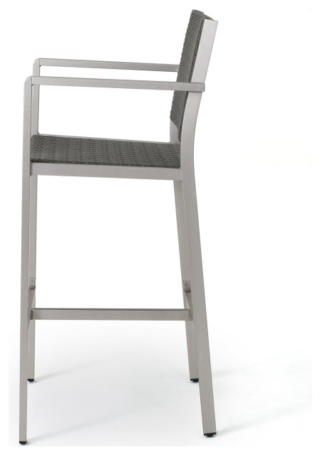 GDF Studio Capral Outdoor Gray Wicker Bar Stools, Set of 2 - Tropical ...