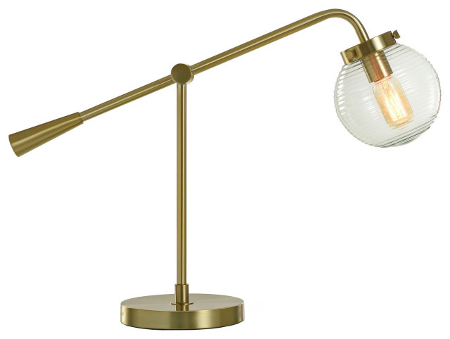 Reagan Contemporary Table Lamp Antique Brass Ribbed Glass Globular ...