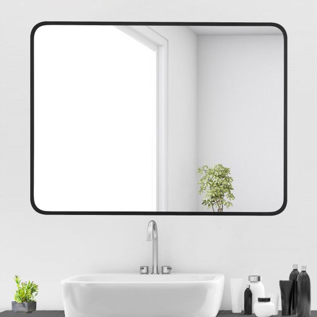 Rounded Rectangular Metal Framed Bathroom Vanity Mirror, 30"x40 ...