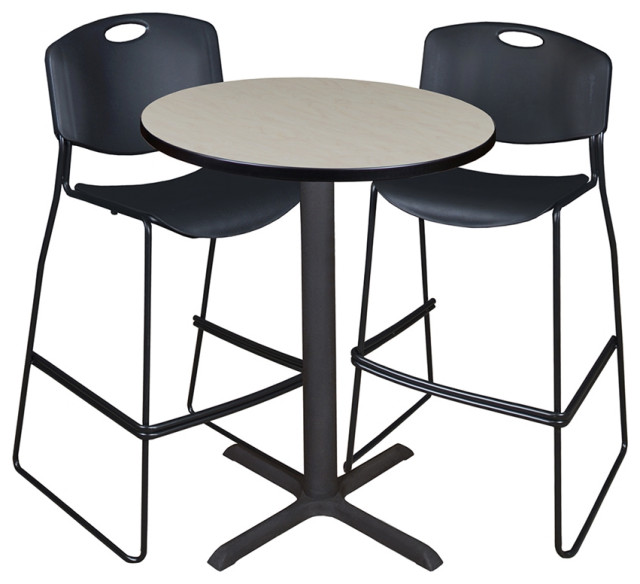 Cain 30 Round Café Table- Maple & 2 Zeng Stack Stools- Black ...