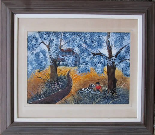 Ari Gradus, Boy and Dog in Landscape, Watercolor - Paintings - by ...