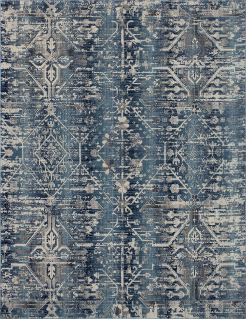 Noori Rug Low-Pile Hunter Blue and Teal Green Rug, 3'2" x 5'2 ...