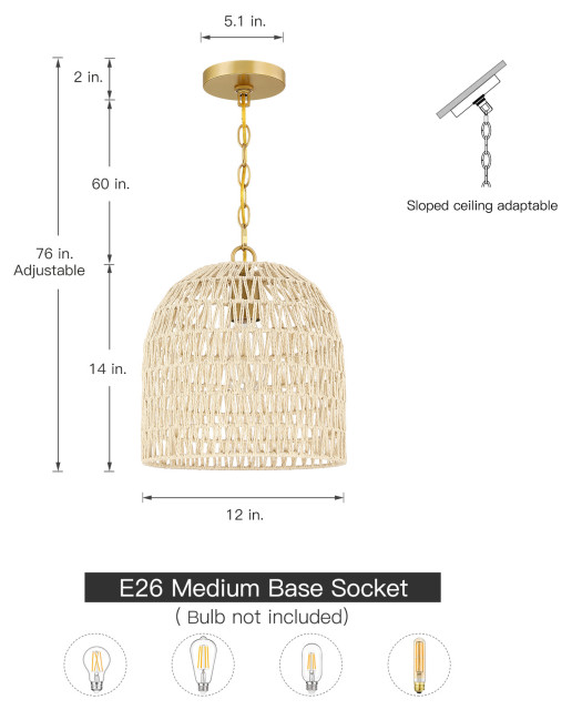 1-Light Gold Bohemian Island Pendant Light - Beach Style - Pendant ...