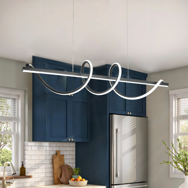 Modern Linear Wave Shape LED Pendant Lighting for Kitchen Island ...