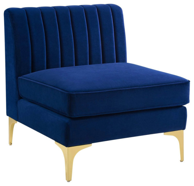 Amaya Navy Channel Tufted Performance Velvet Armless Chair - Midcentury ...