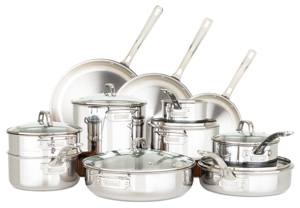 3-Ply 17-Piece Stainless Steel Cookware Set - Contemporary - Cookware ...