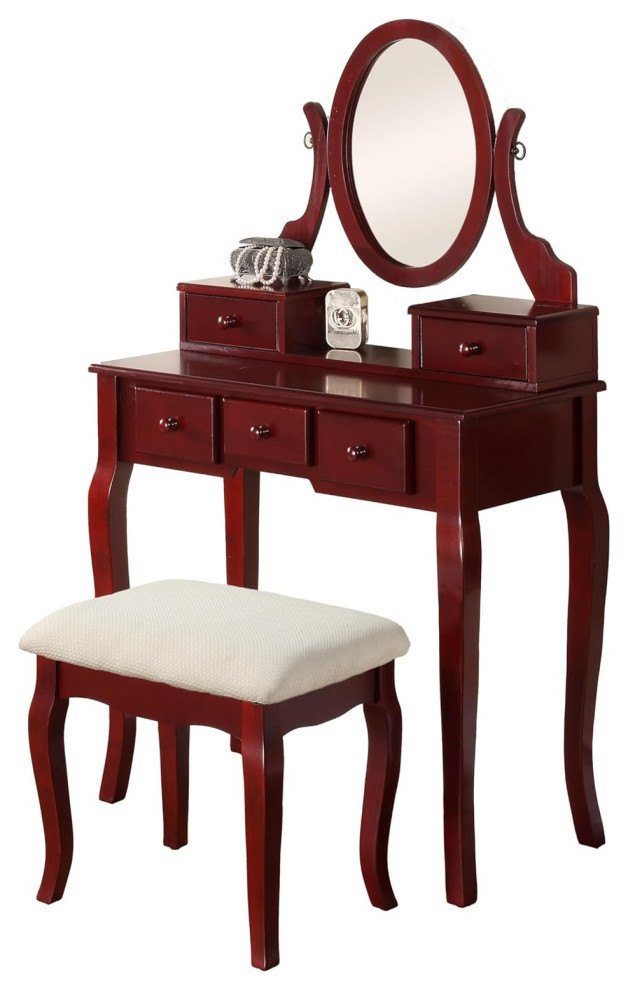 Chic Cherry Vanity Table Set, Modern Design, Storage Drawers, Stool ...