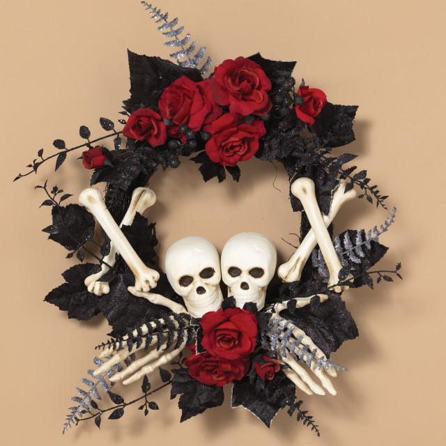 24" Halloween Skeleton and Roses Wreath - Wreaths And Garlands - by ...