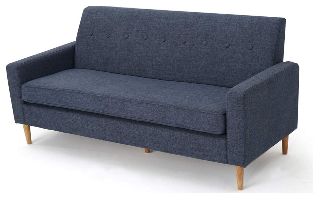Retro Modern Sofa, Rubberwood Legs & Polyester Seat With Tufted Back ...