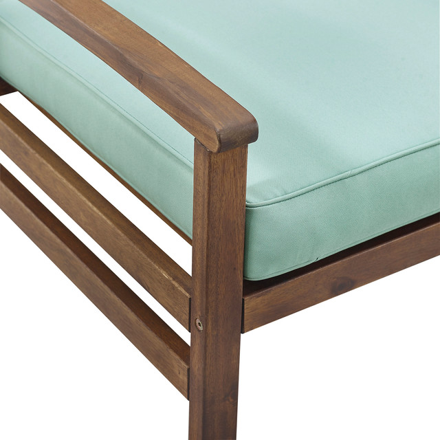 Acacia Wood Outdoor Patio Chair & Pull Out Ottoman, Dark Brown/Blue ...