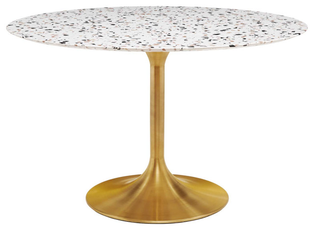 47" Dining Table, Round, White Gold, Metal, Modern, Cafe Bistro ...