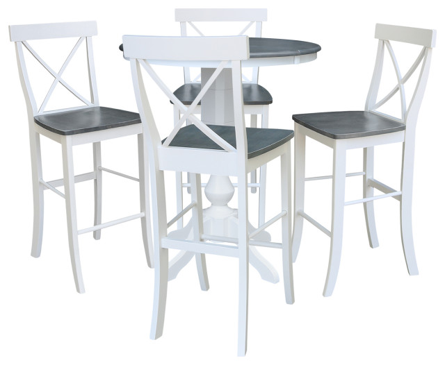 36" Round Extension Dining table with X-Back Bar Height Stools, 5 Piece ...