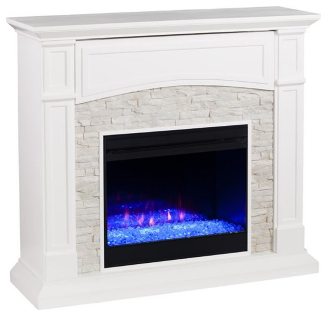 SEI Furniture Seneca Color Changing Electric Fireplace in White ...