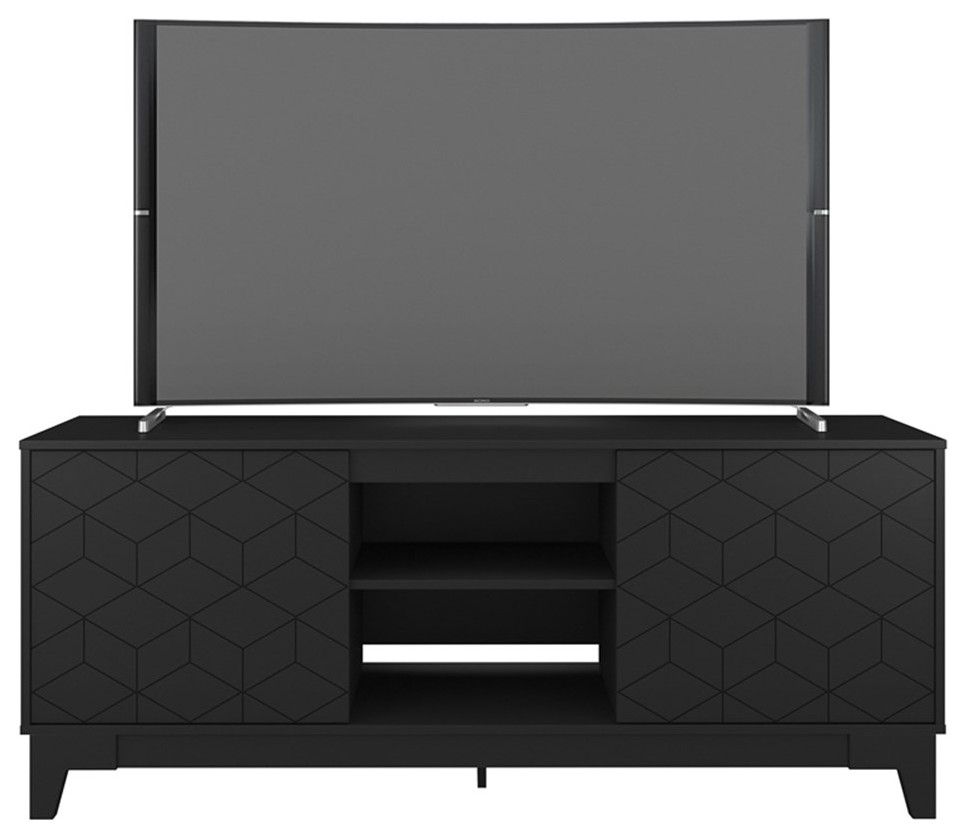 Atlin Designs Modern Wood Hexagon TV Stand 63inch in Black Finish ...