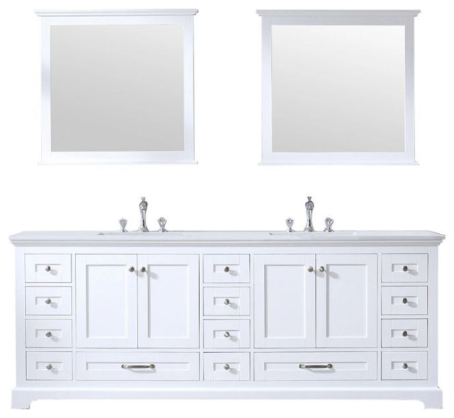 Dukes 84" White Double Square Sink Vanity with Quartz Top - Modern ...