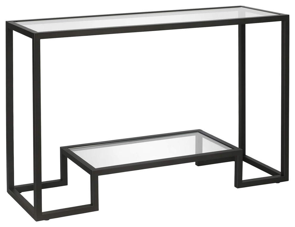 Contemporary Console Table, Geometric Design With Glass Top ...
