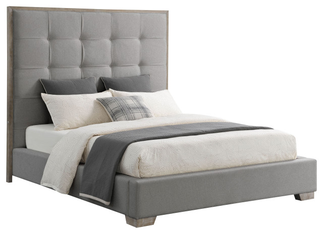 Remi Stain-Resistant Bed With Bench, Gray, Queen - Farmhouse - Platform ...