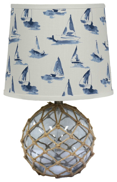 Glass and Net Finish Table Lamp With Sailboats Shade - Beach Style ...