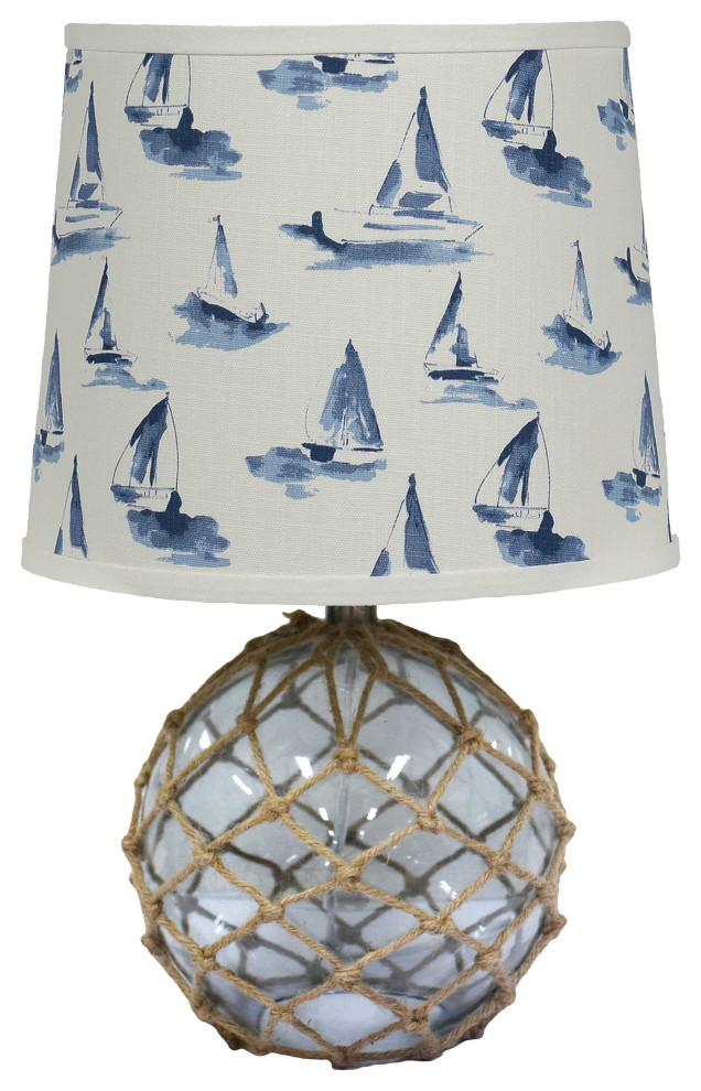 Glass and Net Finish Table Lamp With Sailboats Shade - Beach Style ...