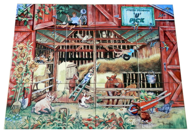Roosters, Hens & Farm Yard Tile Murals - Campagne - par Tile Mural ...