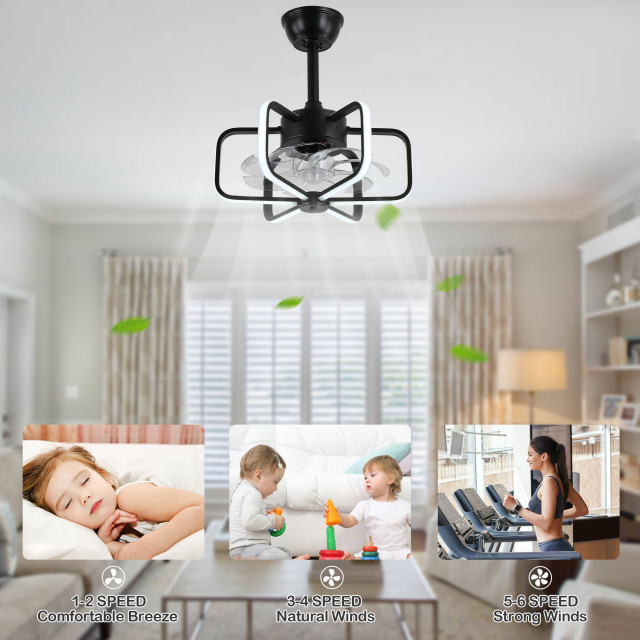 18" Reversible Ceiling Fan 6-speed with Dimmable LED Light Kit, Remote ...