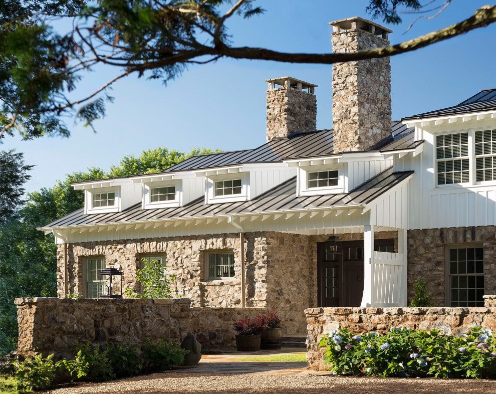 American Farmhouse with Board and Batten and Rustic Stone - Farmhouse ...