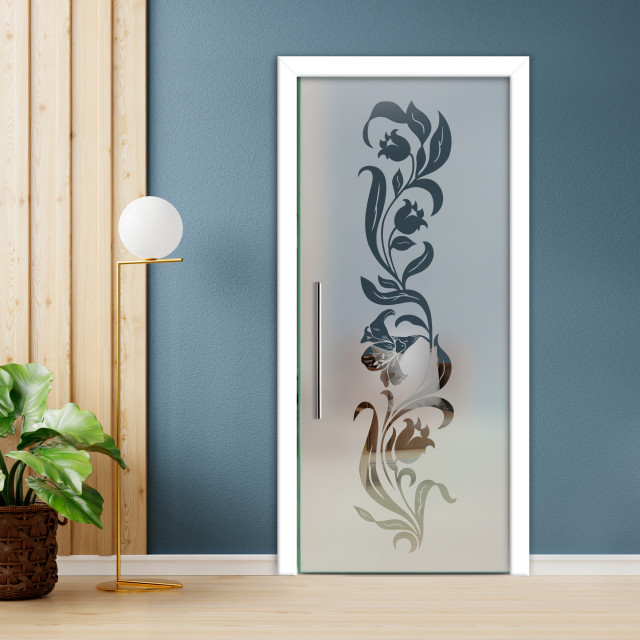 Frameless Pocket Glass Sliding Door with Frosted Design, 32"x80" Inches ...
