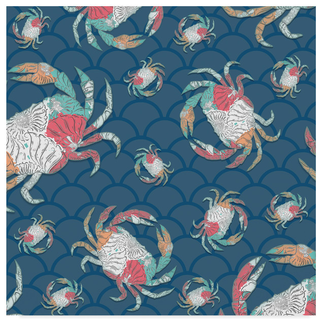"Blue Crab Pattern" by Lightboxjournal, Canvas Art, 14"x14" - Beach ...