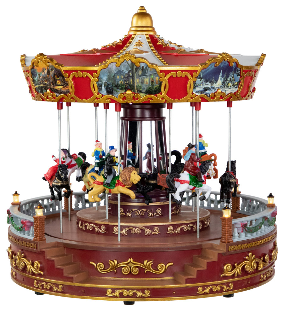 14" LED Lighted Animated and Musical Carousel Christmas Decoration ...
