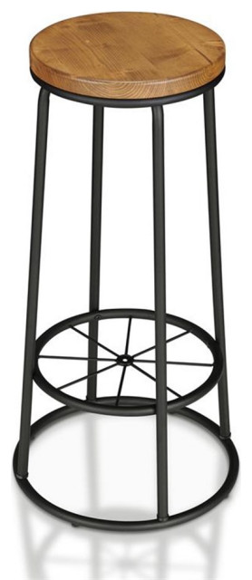 Furniture of America Cera Metal Bar Stool in Warm Oak (Set of 2 ...