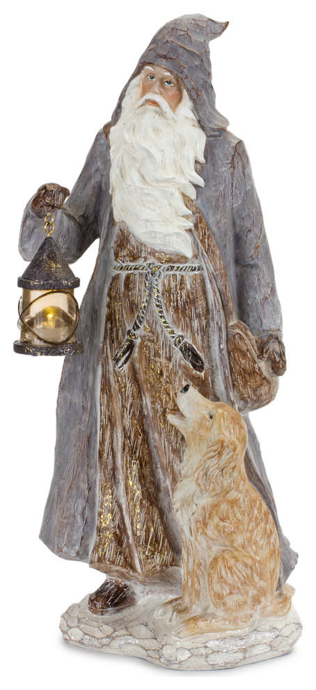 Santa With Dog Figurine - Traditional - Holiday Accents And Figurines ...