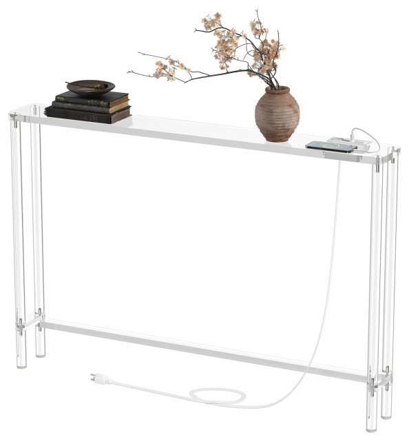 Modern Console Table, Acrylic Construction With Built In Charging ...