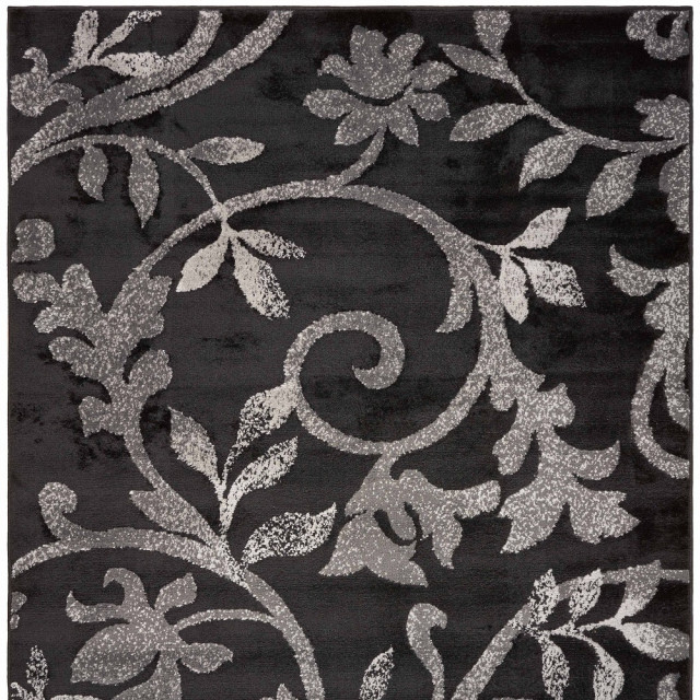5' X 7' Black Gray and White Floral Vines Area Rug - Contemporary ...