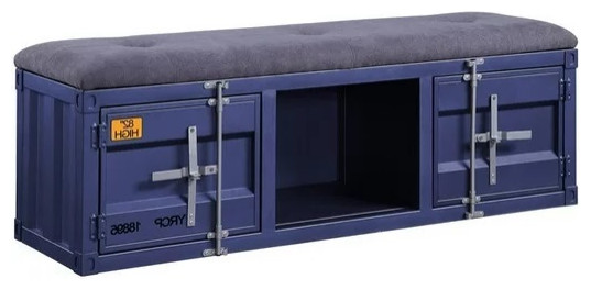 Industrial Cargo Container Style Metal Storage Bench with Cabinets and ...