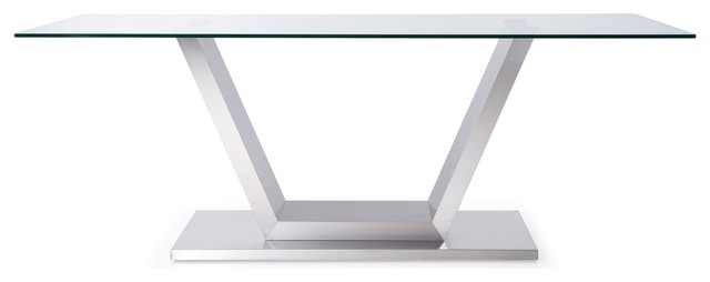 Modern Vilma 82" Dining Table Clear Glass Brushed Stainless Steel Base - Contemporary - Dining ...