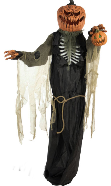Life-Size Animatronic Pumpkin Man, Indoor/Outdoor Halloween Decoration ...