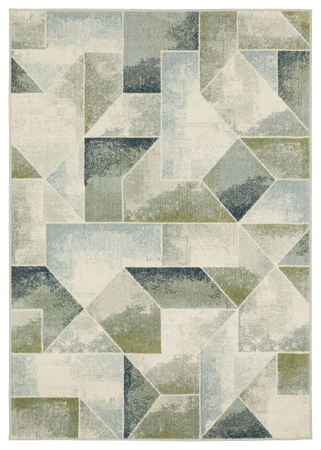 Bastian Contemporary Geometric Blue/ Green Indoor Area Rug, 6'7"x9'2 ...